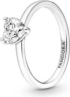 Pandora Pandora Timeless Bague Solitaire scintillante Coeur en argent sterling avec zircones cubiques transparentes, taille 58