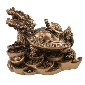 La Chineuse Statuette Dragon Tortue Feng Shui - Figurine Prosp&eacute;rit&eacute; et Long&eacute;vit&eacute; - Cr&eacute;ature Mythique Asiatique en R&eacute;sine - Dor&eacute; - 12 x 9 x 8 cm - Porte-Bonheur dA
