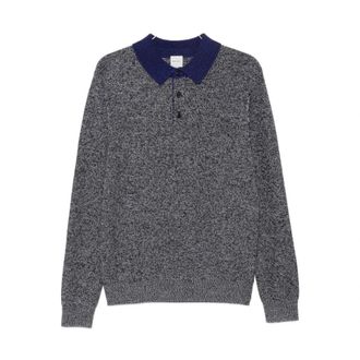 Paul Smith Langarm-Poloshirt aus meliertem Strick - - Tops - Herren - Schwarzk - S