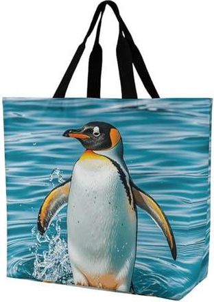 Generic Pingouin Heureux Dans LEau Sac Fourre-Tout Imperm&eacute;able Sacs D&eacute;contract&eacute; Sac A Main Femmes Pour Travail Gym Shopping