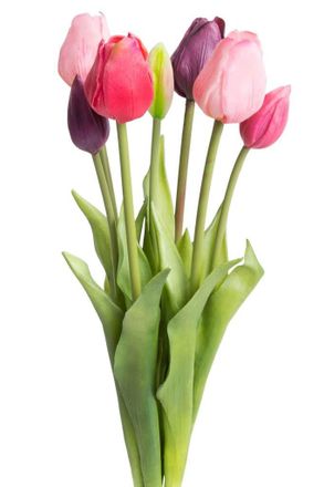 Botanic-Haus k&uuml;nstliches Tulpenb&uuml;ndel/k&uuml;nstlicher Tulpenbund Sandy lang mit 4 Tulpen und 3 Tulpenknospen Farbe: Pink-Beauty-aubergine real Touch