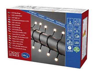 Konstsmide 3695-107 LED Globelichterkette mit kleinen runden Dioden / für Außen (IP44) / VDE geprüft / 24V Außentrafo / 160 warm weiße Dioden / schwarzes Kabel, 