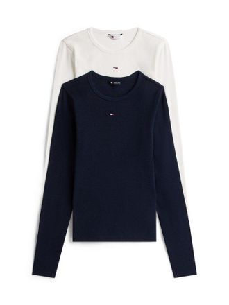 Tommy Jeans Langarmshirt TJW 2PACK SLIM ESSENTIAL RIB LS (Packung, 2-tlg., 2er-Pack) in Rippoptik, mit Logostickerei
