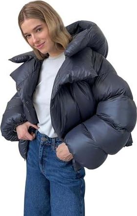 Generic Doudoune ample pour femme Printemps hiver couleur unie 2026 : manteau court &agrave; capuche style mode, GY2., L