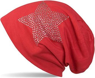 styleBREAKER Chapeau Bonnet Classique avec Application Strass &eacute;toiles, Facile, Unisexe 04024019, Couleur:Rouge
