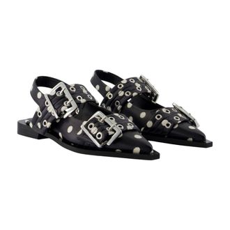 Ganni Womens Pelinova Flat Black Calfskin