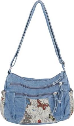 Generic Sac &agrave; bandouli&egrave;re en denim avec sangle r&eacute;glable, sac &agrave; main avec fermeture &eacute;clair, sac &agrave; bandouli&egrave;re pour femme, travail, shopping, voyage, Bleu oc&eacute;an
