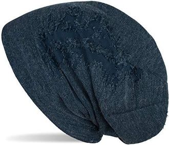 styleBREAKER Bonnet Unisexe avec Texture structurée et élimée, Style Vintage et Effet usé, Long Bonnet Mou 04024165, Couleur:Bleu