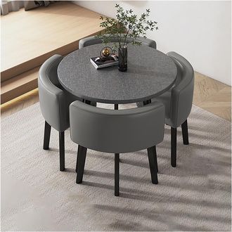 Generic Esstisch mit 4 St&uuml;hlen, modernes rundes Tisch-St&uuml;hle-Set, Balkon-Wohnzimmer-Esstisch, wasserdicht und Anti-Macchia, for kleine R&auml;ume(16)