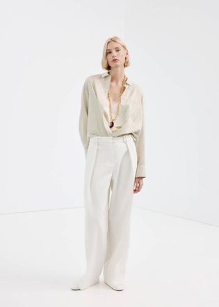 Mango Lyocell-Hemd mit Tasche pastellgelb - Damen - S - MANGO