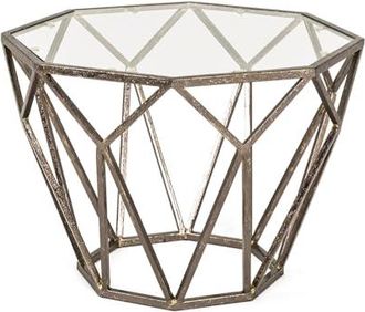 Haku Möbel Beistelltisch Bronze, Metall, Sicherheitsglas 8 mm - Maße: B 55 cm x H 38 cm x T 55 cm, Style: Art Deco