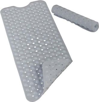 Relaxdays Badewannenmatte, mit Saugnäpfen, PVC, Kinder & Erwachsene, BxT: 97 x 39 cm, rutschfeste Wannenmatte, grau