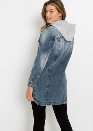 Bonprix Jeansjacke lange, bequeme Passform, mit Eingriffs- und Brusttaschen
