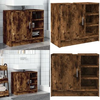 vidaXL Waschbeckenschrank Räuchereiche 63x29x55 cm Holzwerkstoff - Waschtisch Schrank - Badezimmermöbel - Holzwerkstoff - Braun - Rauchfarbe - Home & Living