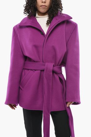 Saint Laurent Maxi-Mantel aus Wolle mit G&uuml;rtel und verdeckter Knopfleiste Saint Laurent
