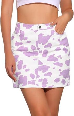 Allegra K Jupe imprimée Vache pour Femme décontracté élastique Dos Taille Haute Mini Jupe Courte Mauve L