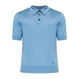 Dolce & Gabbana Homme, Tops, Bleu, Taille: L Polo en soie avec logo brod&eacute;