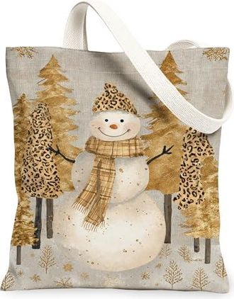 Generic Sacs fourre-tout en toile motif bonhomme de neige dhiver, mignon bonhomme de neige de vacances, sacs d&eacute;picerie r&eacute;utilisables, l&eacute;gers et lavables, band