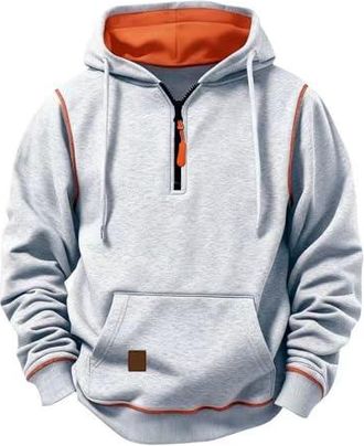 Generic Sweat &agrave; capuche pour homme avec fermeture &eacute;clair 1/4 - Manches longues - Pull en polaire d&eacute;contract&eacute; - Coupe droite - Confortable - Pull de transition