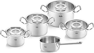 FISSLER Original-Profi Collection/Edelstahl-Kochtopfset, 5-teilig, Töpfe mit Glas-Deckel (3 Kochtöpfe,1 Bratentopf 1 Stielkasserolle-deckellos) - Induktion