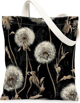 Generic Sac fourre-tout en toile motif pissenlits printaniers 33 x 38 cm, sac d&eacute;picerie r&eacute;utilisable vintage pour femme, motif de voyage floral, d&eacute;coration ca