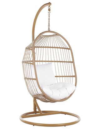 Beliani Moderner H&auml;ngesessel aus Metall/Rattan/Flechtseil mit Kissen beige Alba