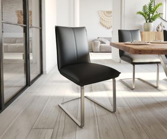 DELIFE Freischwinger Lelio-Flex Echt-Leder Schwarz Freischwinger flach Edelstahl Taschenfederkern, Esszimmerst&uuml;hle