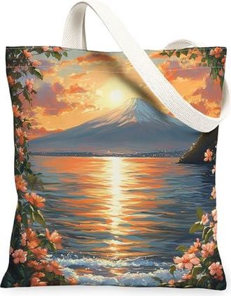 Generic Spring Impatiens Sac fourre-tout en toile pour faire du shopping 33 x 38,1 cm, motif floral, mer, montagne, sac d&eacute;picerie r&eacute;utilisable pour femme, mot