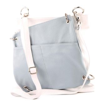 modamoda.de T140 - ital Messengertasche Umh&auml;ngetasche 2in1 Leder, Farbe:Wei&szlig;/Eisblau