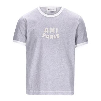 Ami Femme, Tops, Gris, Taille: 36 FR Cotton Crew Neck T-shirt