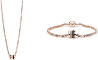 Bering Ensemble Donube pour femme | Collier et bracelet en acier inoxydable or rose