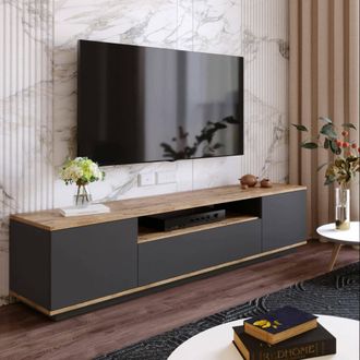 Dmora Fernsehschrank Sinope, St&auml;nder f&uuml;r Wohnzimmerfernseher, Niedriges Wohnzimmer-Sideboard, TV-St&auml;nderbasis, 180x45h45 cm, Eiche und Anthrazit