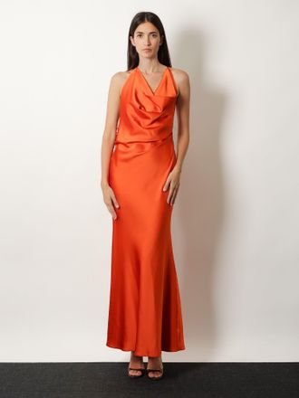 Actualee Womens Dress Long Satin Orange Polyester