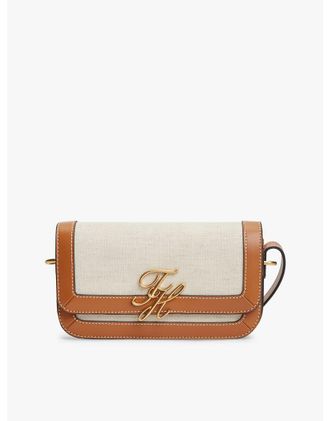 Tommy Hilfiger Canvas-Umh&auml;ngetasche in Braun-Bunt mit Lederbesatz