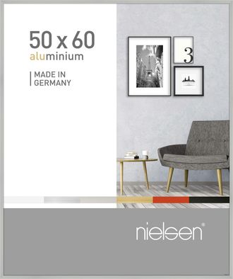 Nielsen Design Bilderrahmen, 50 x 60 cm, Aluminium, Silber matt, Posterrahmen zum Aufhängen im Hoch- & Querformat, Echtglas, Pixel