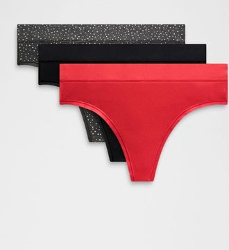 lululemon UnderEase String mit hohem Bund 3er-Pack f&uuml;r Frauen - Gr&ouml;&szlig;e 2XL in Black/Irregular Dotty Antique White Graphite Grey/Oxford Red