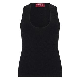 Gucci Elastisches Tanktop mit GG-Jacquardmuster - - Tops - Damen - Schwarzk - M