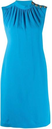 Moschino Femme, Robes, Bleu, Taille: 44 FR High Neck Ruched Dress