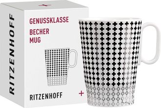 Ritzenhoff 3731005 Kaffee-Tasse 330 ml - Serie Genussklasse Nr. 5 - Porzellan-Becher mit Plusmotiv - Designerstück