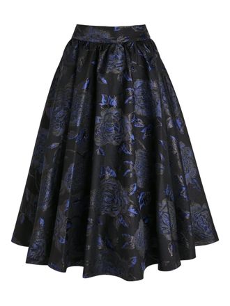 Alice & Olivia jupe mi-longue &agrave; fleurs - Noir