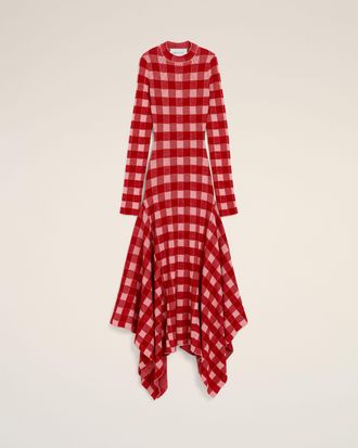 Ami Robe longue &agrave; godets &agrave; carreaux rose en laine et coton Rose Tendre & rouge Rubis - XS - Femme