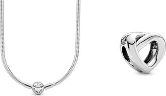 Pandora Damen Schlangen- Gliederhalskette Sterling- Silber 590742HV-45, 45 cm & Charm verknotetes Herz 798081