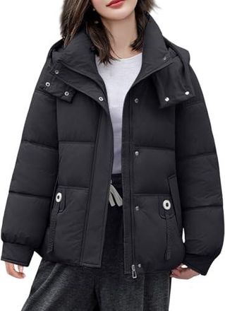 Generic Veste bouffante à capuche pour femme, vêtement dextérieur chaud à capuche, col montant, imperméable et résistant au vent, manteau matelassé classique,