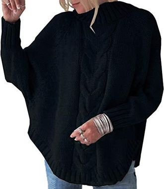 Onsoyours Femmes Pull Tricoté Col Rond Solide Couleur Col Roulé Chandail Casual Pull à Manche Longue Sweater Chaud Tricot Hauts Pullover Tops Noir 46