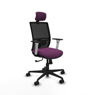 Piqueras y Crespo Atmungsaktiver B&uuml;rostuhl mit schwarzen und wei&szlig;en Armlehnen, h&ouml;henverstellbare Lendenwirbelst&uuml;tze und h&ouml;henverstellbares Kopfteil, Schwarz/Violett