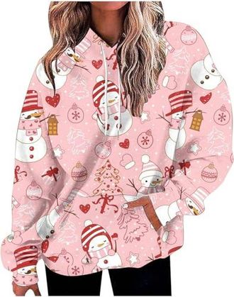 Generic Sweat &agrave; capuche de No&euml;l surdimensionn&eacute; &agrave; manches longues pour femme, pull ample et confortable &agrave; capuche pour lhiver chaud pour sortir, pull &agrave; capuche