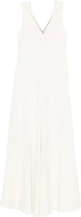 Brunello Cucinelli Femme, Robes, Blanc, Taille: 38 FR Robe trap&egrave;ze sans manches &agrave; col en V