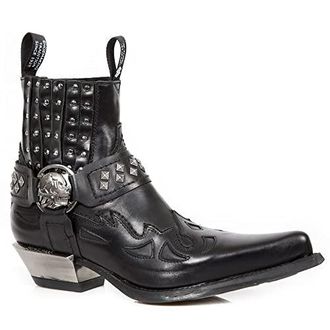New Rock M.7950-S1 Bottines Noires Western Goth Strap Skull Stud Metal
