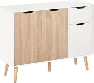 HOMCOM Homcom - Buffet design scandinave 2 placards tiroir coulissant pieds bois massif pin panneaux particules blanc ch&ecirc;ne clair