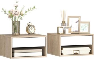 HOMCOM Lot de 2 tables de chevet murales - HOMCOM - tiroir compartiment ouvert plateau - panneau de particules - 37x32x21cm - bois naturel